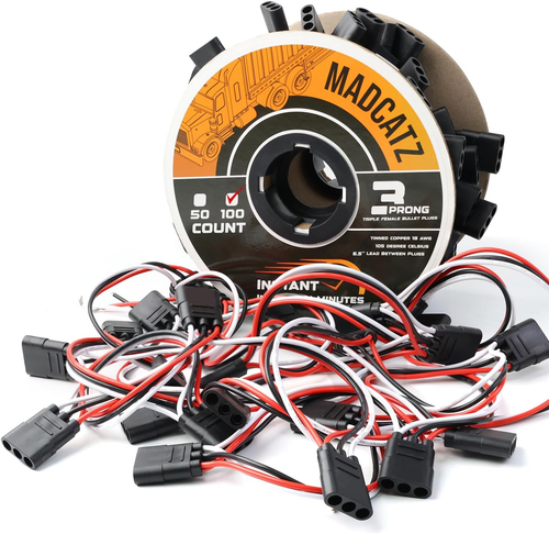 100 Count 3-Prong Female Bullet Plugs Continuous Wire Harness Roll - 6. ...