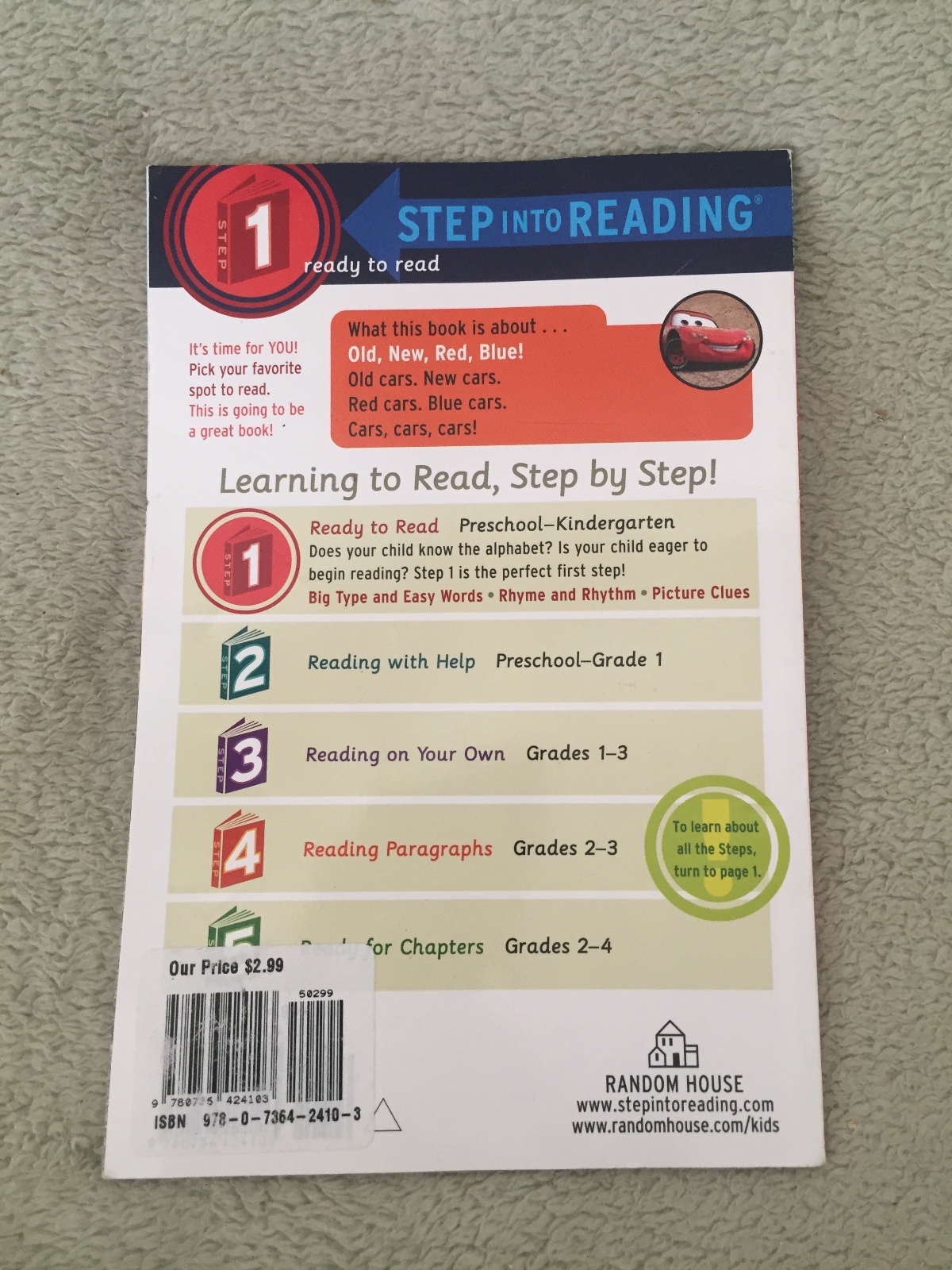 Disney's Cars: Old, New, Red, Blue!: Step into Reading 1 9780736424103 ...