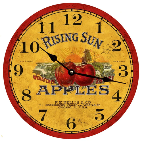 Rising Sun Apples Clock- Rustic Wall Clock | eBay