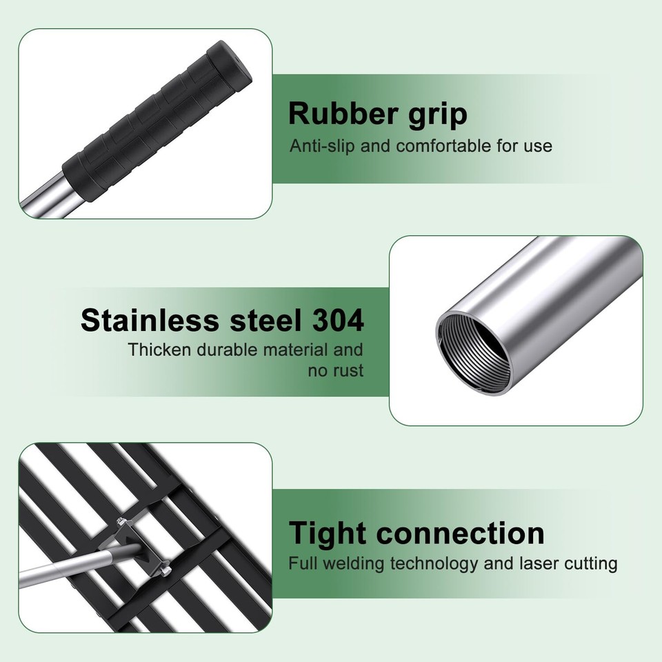 Yumatum Lawn Leveling Rake 30x10 inch 72" Stainless Steel Handle for ...