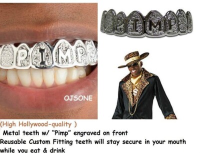 old school hip hop rapper Pimp Halloween Costume Grillz Fake Teeth ...