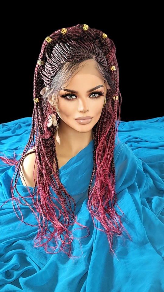 "Handcrafted Braided Wigs - Unique Red/Black Ombre Feeding Cornrows ...