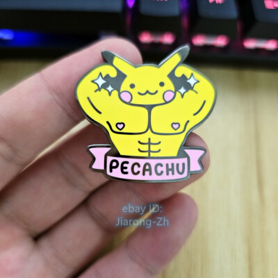 Anime Spoof Pikachu strong man fitness big muscles lapel Metal Pin ...