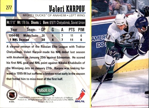 1995-96 Parkhurst International - #277 Valeri Karpov for sale online | eBay