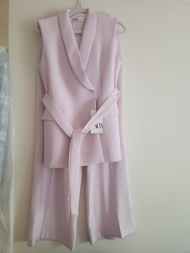 Zara Co-ord Set Tie Belt Vest +Pants Zw Collection Pink Sz L NWT | eBay