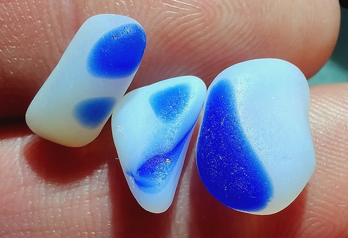 Matching 3 Cobalt Blue & Opalescent Multis-Real Davenport Beach Sea ...