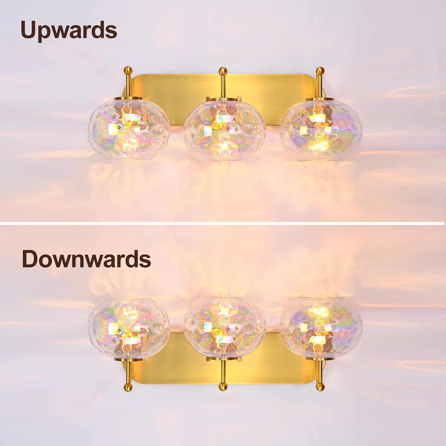 23" Brushed Gold Vanity Light Stained Hammered Glass Wall Sconce 3 ...