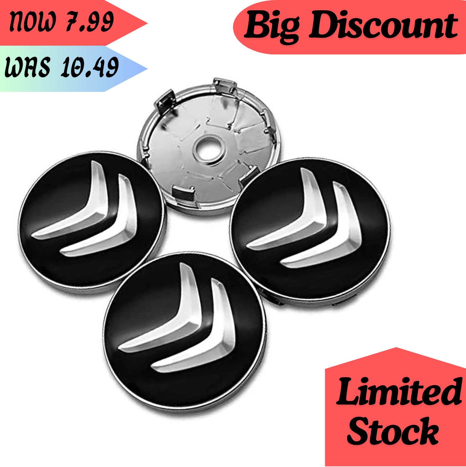4x Citroen 60mm Alloy Wheel Centre Hub Caps in Black C1 C3 C4 DS3 Most ...
