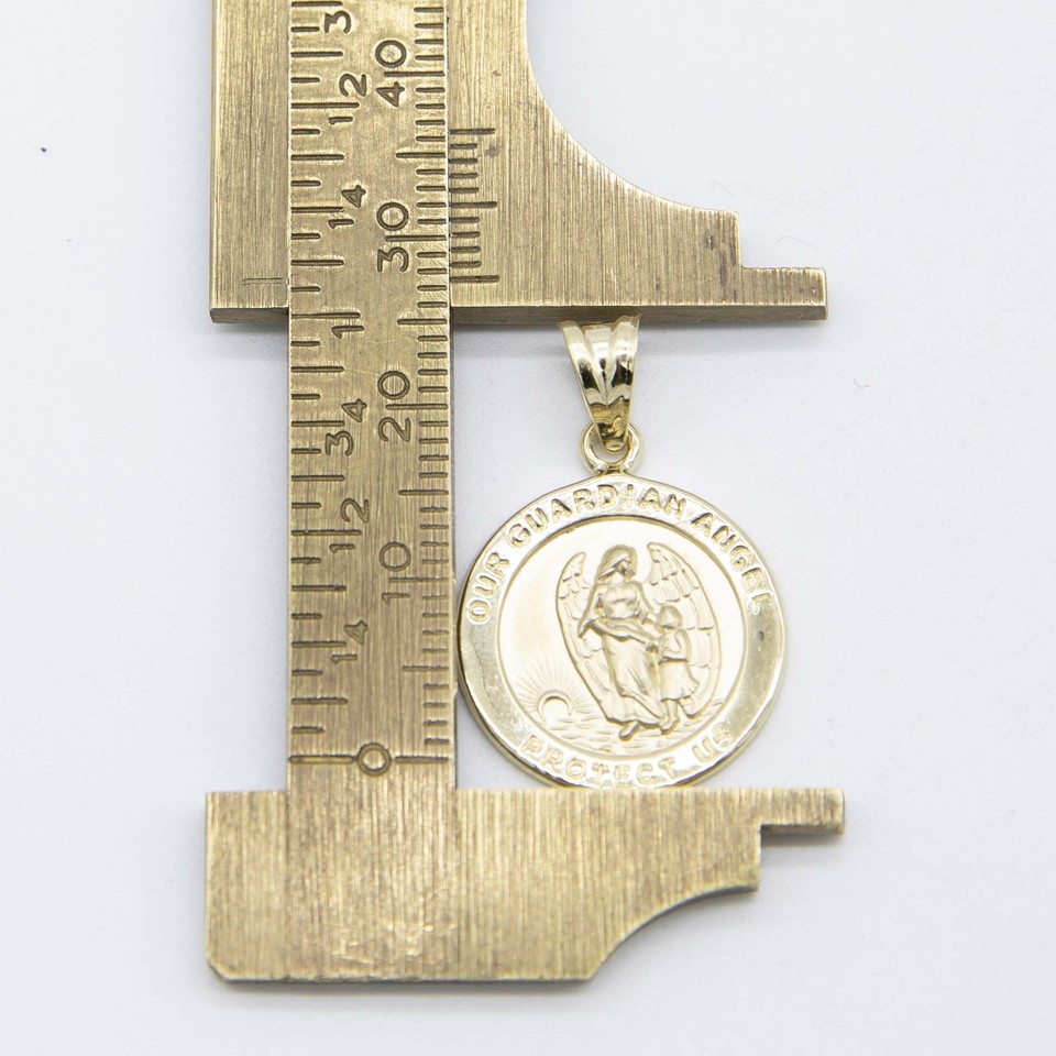 1" Textured Guardian Angel Medallion Pendant Real 14K Yellow Gold | eBay