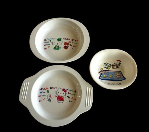 3 Vintage Children's Melamine Food Dishes One Woodstock/Snoopy Two ...