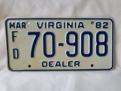 Vintage 1982 Virginia Dealer License Plate 0522 | eBay