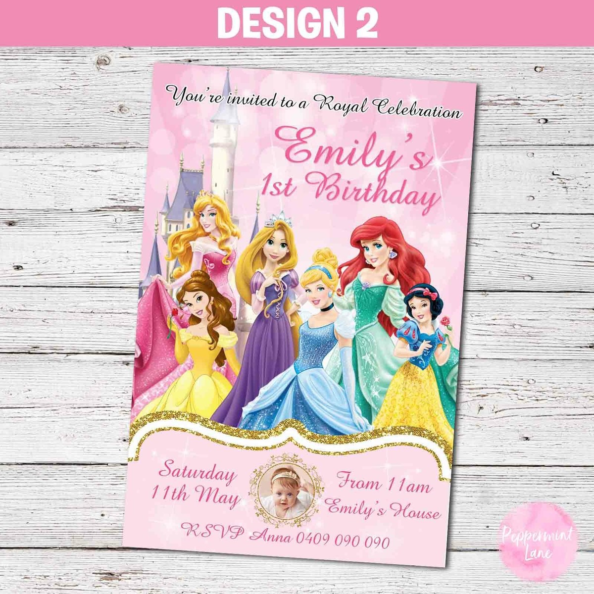 Disney Princess 1st Birthday Invitation
