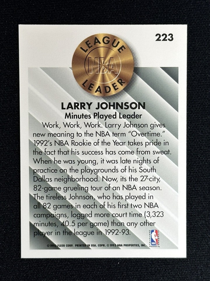 1993-94 Fleer Larry Johnson #223 League Leader Basketball Card ...