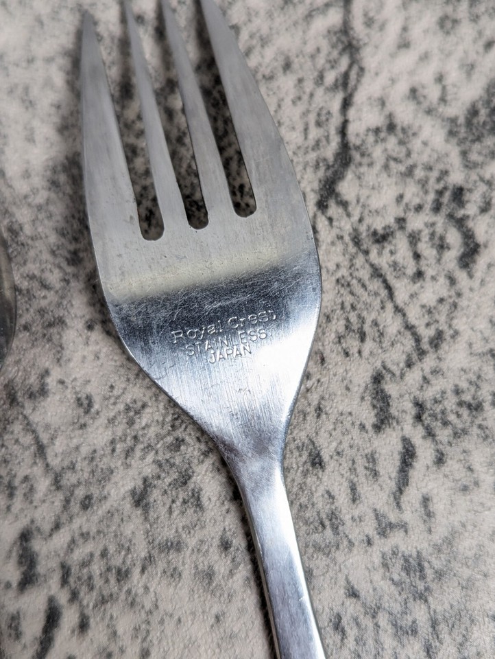 Vintage 6 pc ROYAL CREST Stainless Set Faux Wood Inlay Handle Japan MCM ...