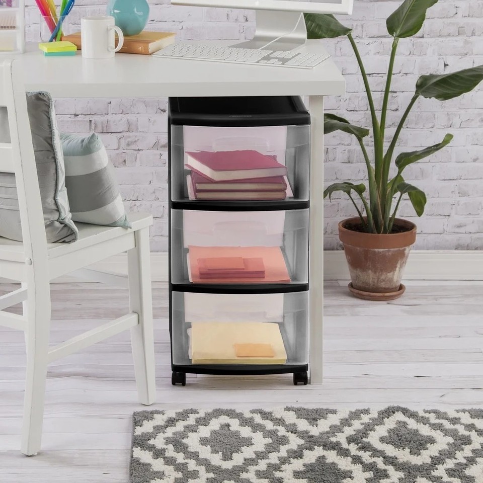 3 Drawer Plastic Storage Cart with Clear Drawers Portable Rolling ...