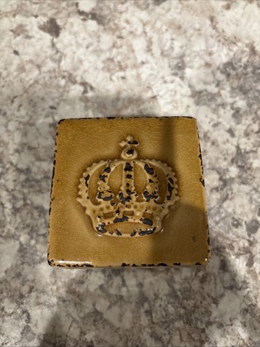 Pretty Mustard Glaze Terra Cotta Crown Embossed Trinket Dish | eBay
