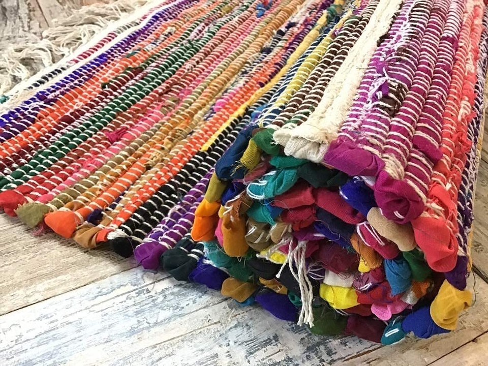 Rug Rag Rugs Multi Colour Mat Recycled Cotton Hand Woven Chindi Mats ...