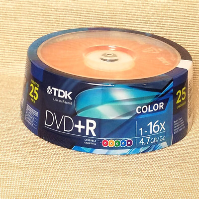 TDK DVD+R 25pk RW 16x 4.7 GB COLOR 120 Min. Recordable Discs New ...