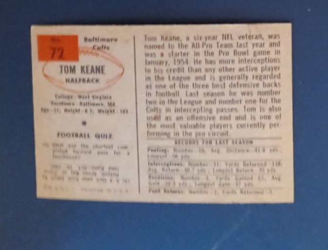 1954 Bowman Tom Keane Card #72 in near mint condition (see scan) | eBay