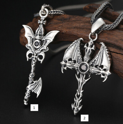 I07 Men's Pendant Key Devil Wings Silver 925 | eBay