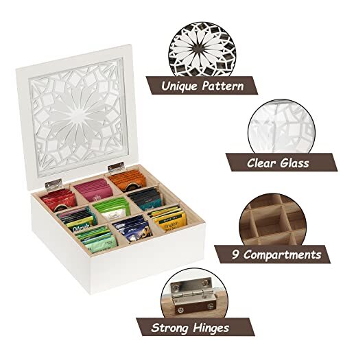 Tea Box Tea Bag Organizer Wooden Tea Bag Holder Modern Tea Chest With 9 ...