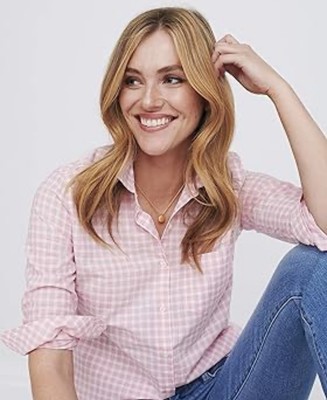 UNTUCKit Button Down Shirt Women 16 XL Calina Pink White Gingham Preppy ...