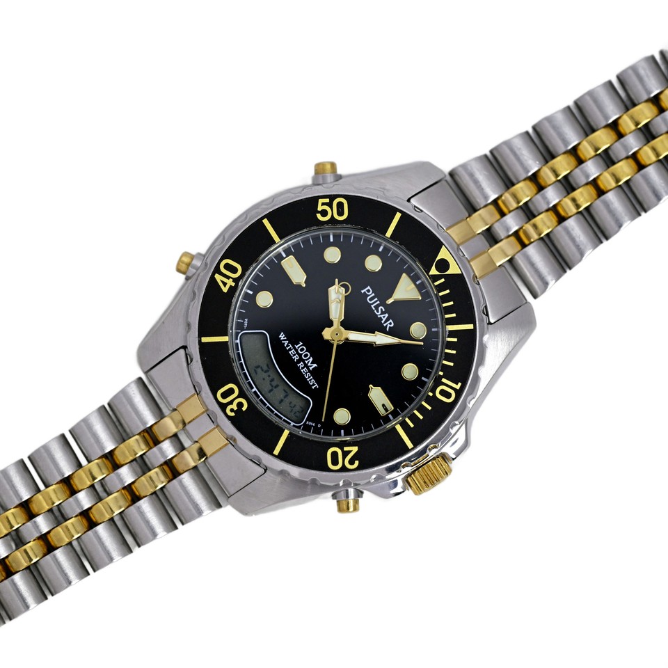 Seiko Pulsar 40mm 100M Analog Digital Pilot Diver Style V071-X010 1990s ...