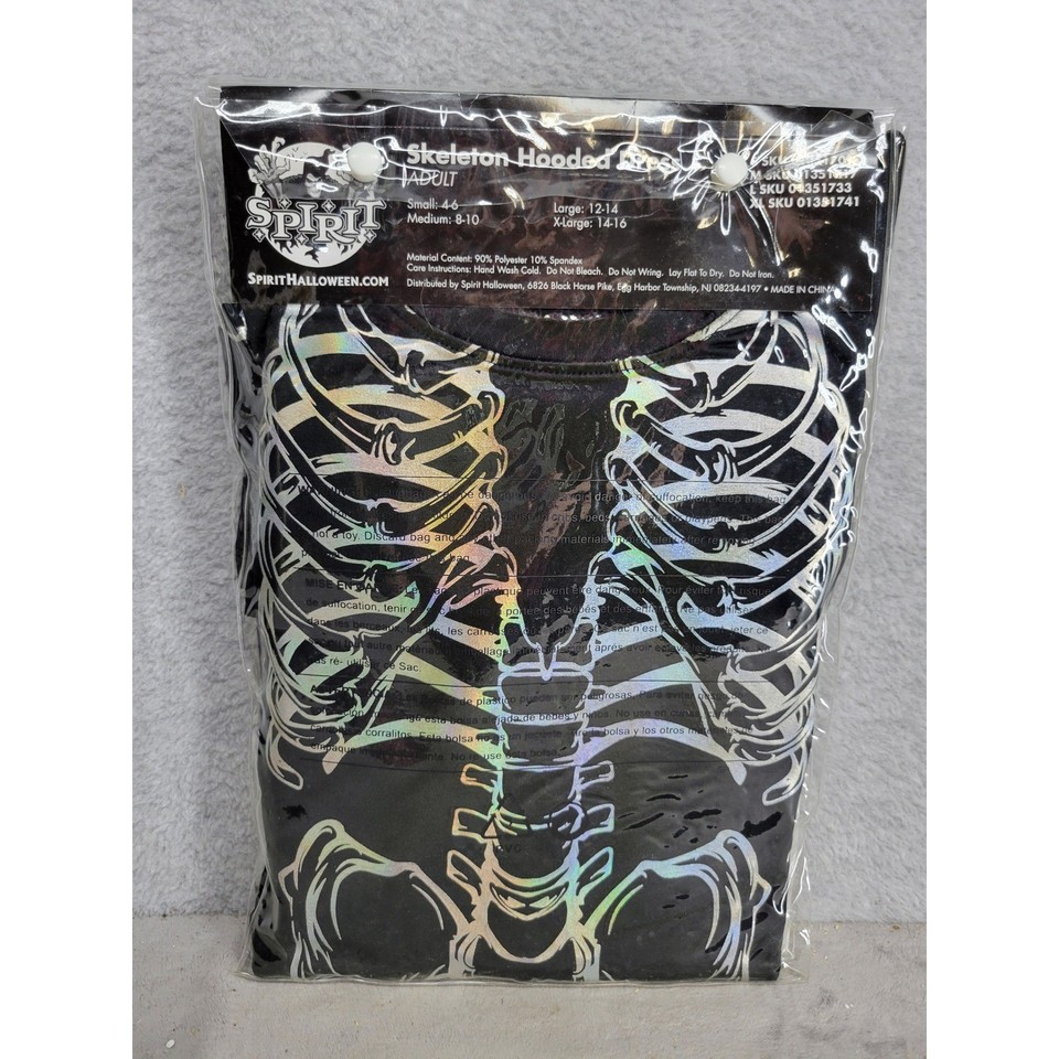 Spirit Halloween Skeleton Hooded Dress Adult Costume Iridescent Print ...