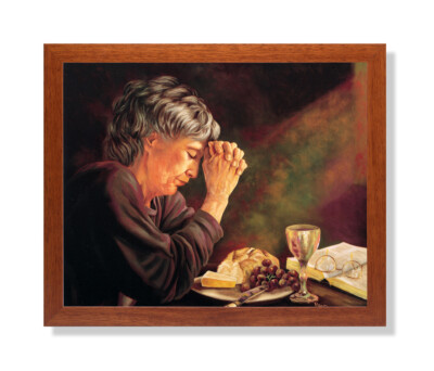 Daily Bread Woman Praying Gratitude Religious Honey Frame Wall Art ...