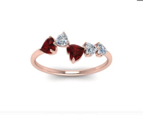 2.2Ct Heart Cut Red Ruby & Created Diamond Cluster Ring 14K Rose Gold ...
