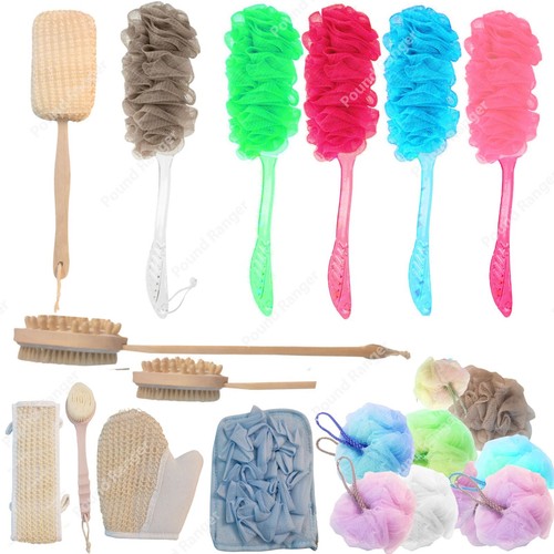 Long Handle Soft Bath Brush Back Scrubber Mesh Sponge Loofah Body Puff ...