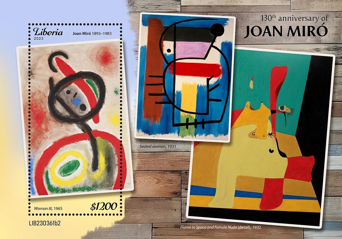 Joan Miró 130th Anniversary Paintings Art MNH Stamps 2023 Liberia S/S ...