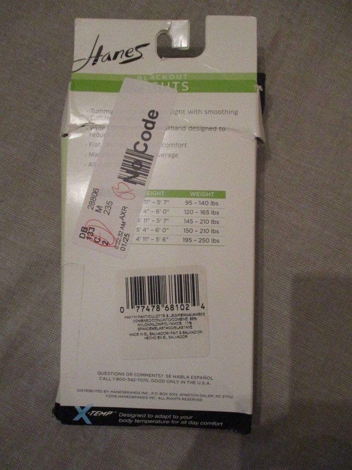 920X04 Hanes OC263 Blackout Tights X-Temp Tummy Control Medium Black | eBay
