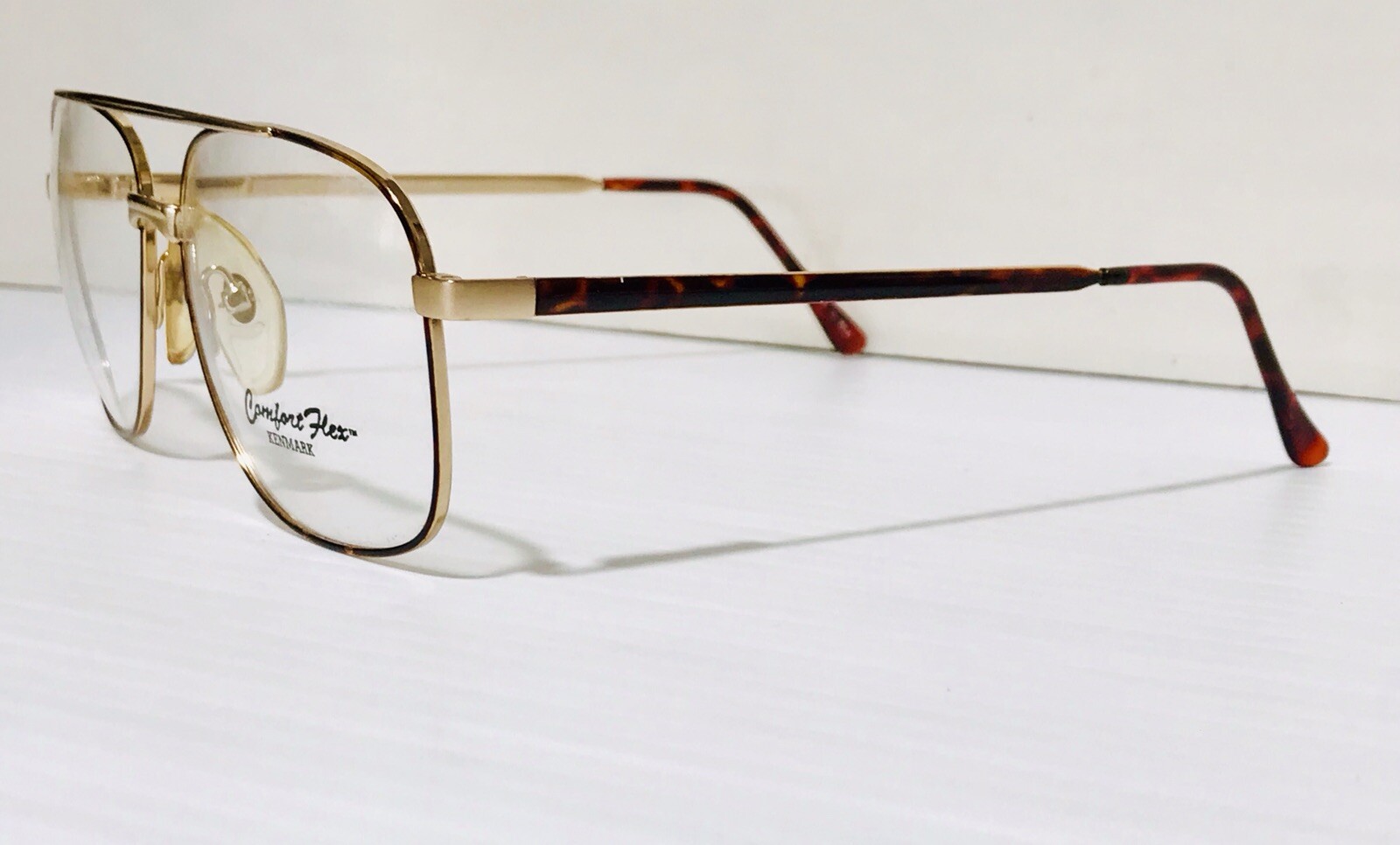 KENMARK FLEX 57mm SQUARE GOLD/AMBER METAL MEN'S EYEGLASSES OPHTHALMIC ...