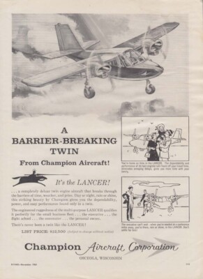 A Barrier-Breaking Twin - Champion Lancer airplane ad 1961 | eBay