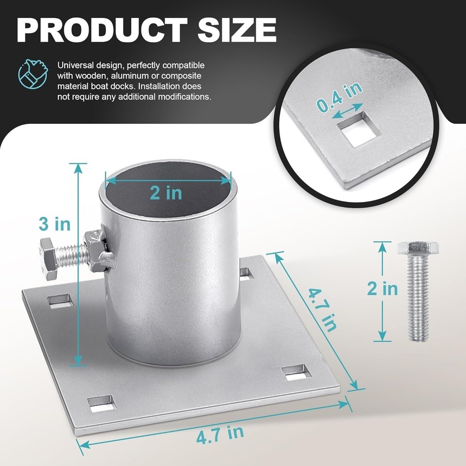 Stationary Dock Base Plate 4.7in Galvanized Heavy Duty Dock Foot 2in ...