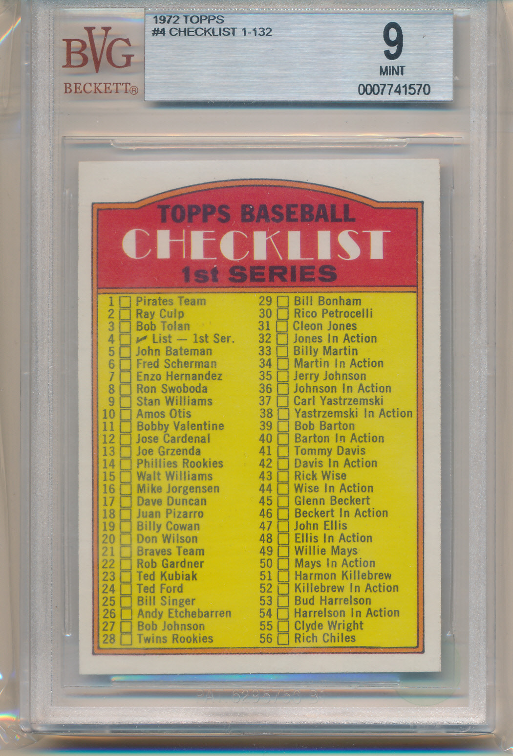 1972 Topps Baseball 1st Series Checklist (1-132) (#4) BVG9 BVG | eBay