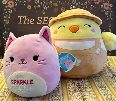 Squishmallow 12" Aimee Chick Overalls 8" Kristina Cat Sparkle Everyday ...