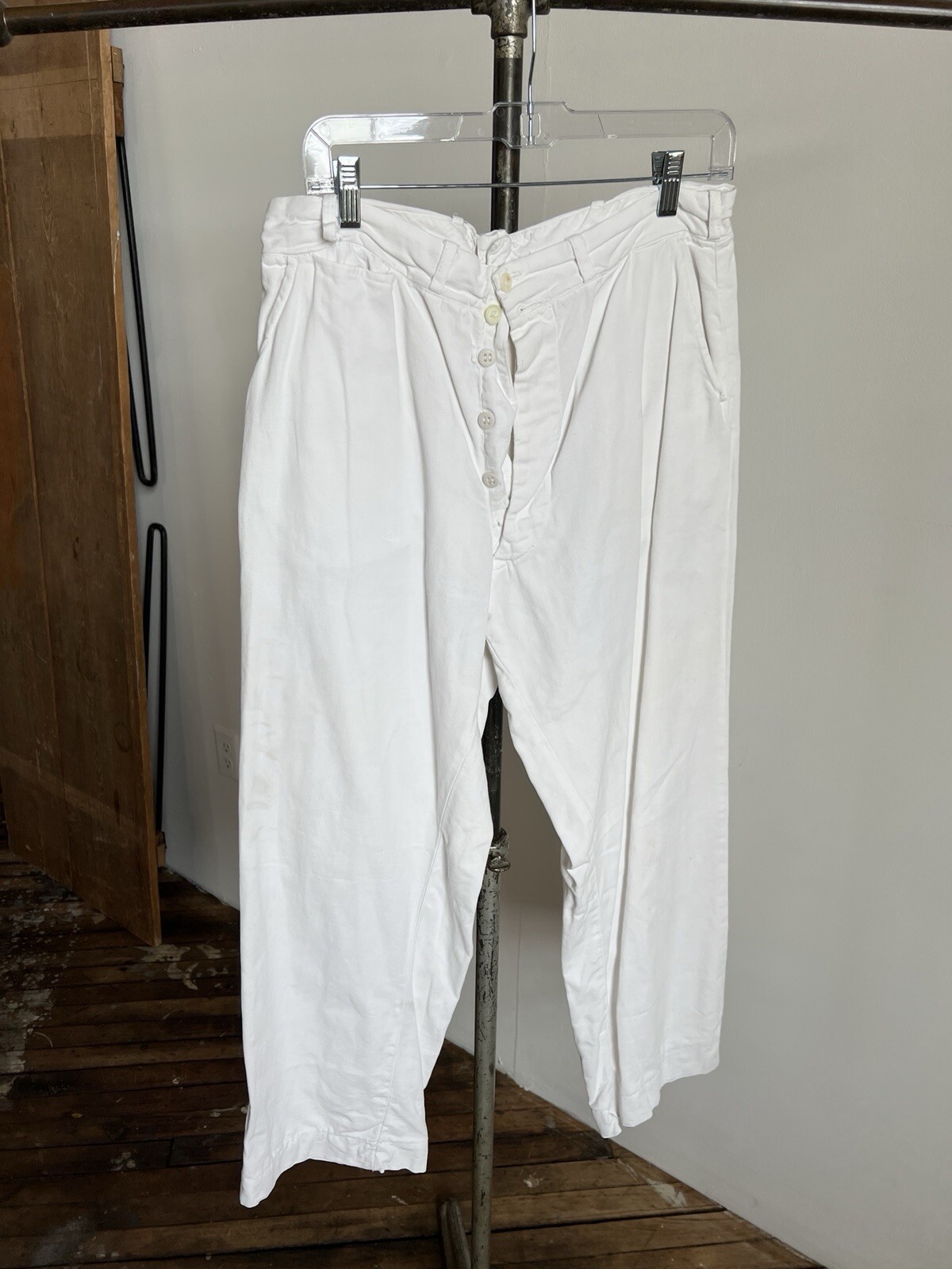 Vintage 1930s 1940s Mens White Button Fly Pants Trous… - Gem