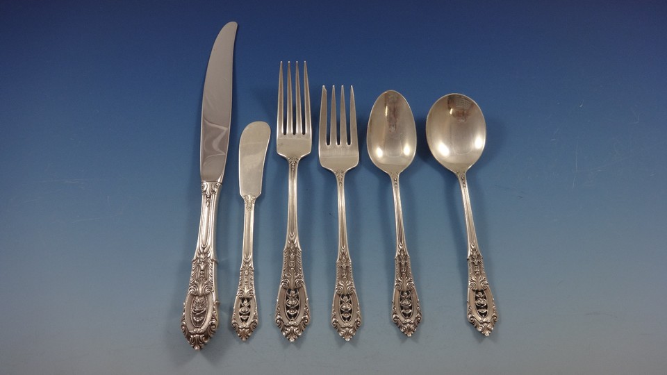 Rose Point by Wallace Sterling Silver Flatware Set For 8 Service 56 ...