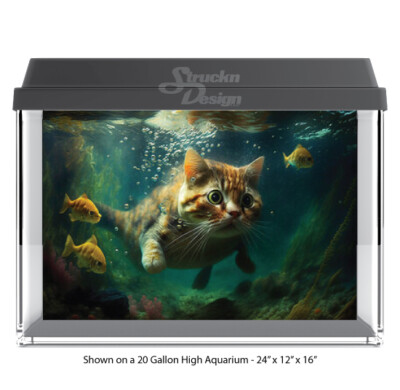 Orange Tabby Cat Fish Polyester Fish Tank Glass Backdrop Aquarium ...