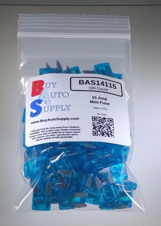 100 Pack ATM 15 Amp Mini Blade Style Fuse 15A Automotive Car Truck ...