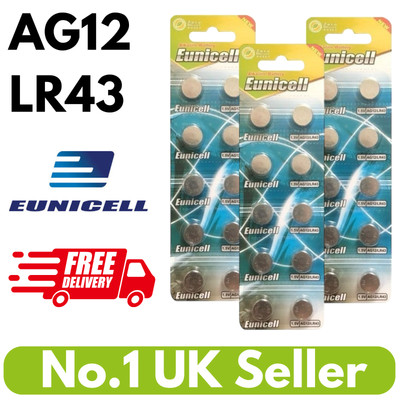 Batteries AG12 LR43 Button Cell Coin Battery Alkaline 1.55v Eunicell UK ...