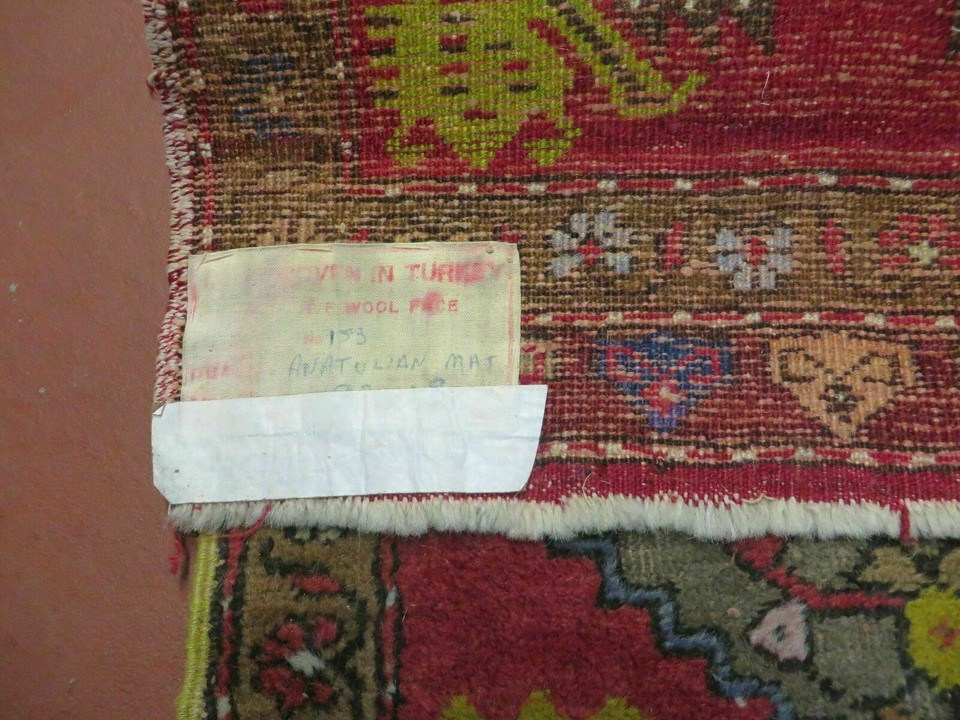 20" X 38" Antique Handmade Turkish Oushak Oshak Yastik Wool Rug Mat ...