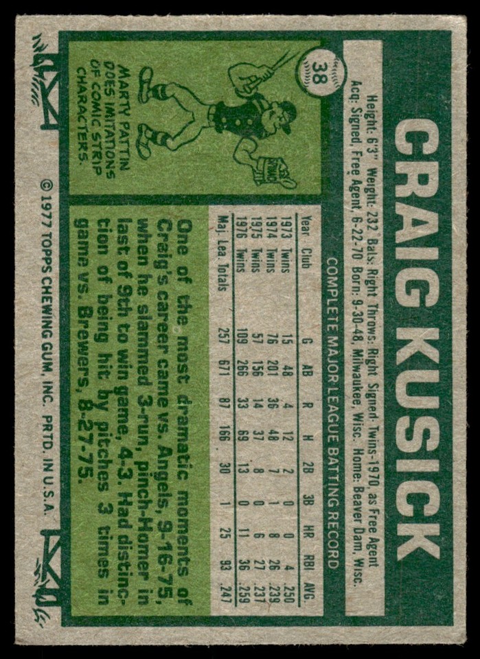 1977 Topps Craig Kusick Minnesota Twins #38 | eBay