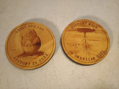 2pcs Vtg Wooden Round Coasters History Seeds American Soil 3.75 inch | eBay