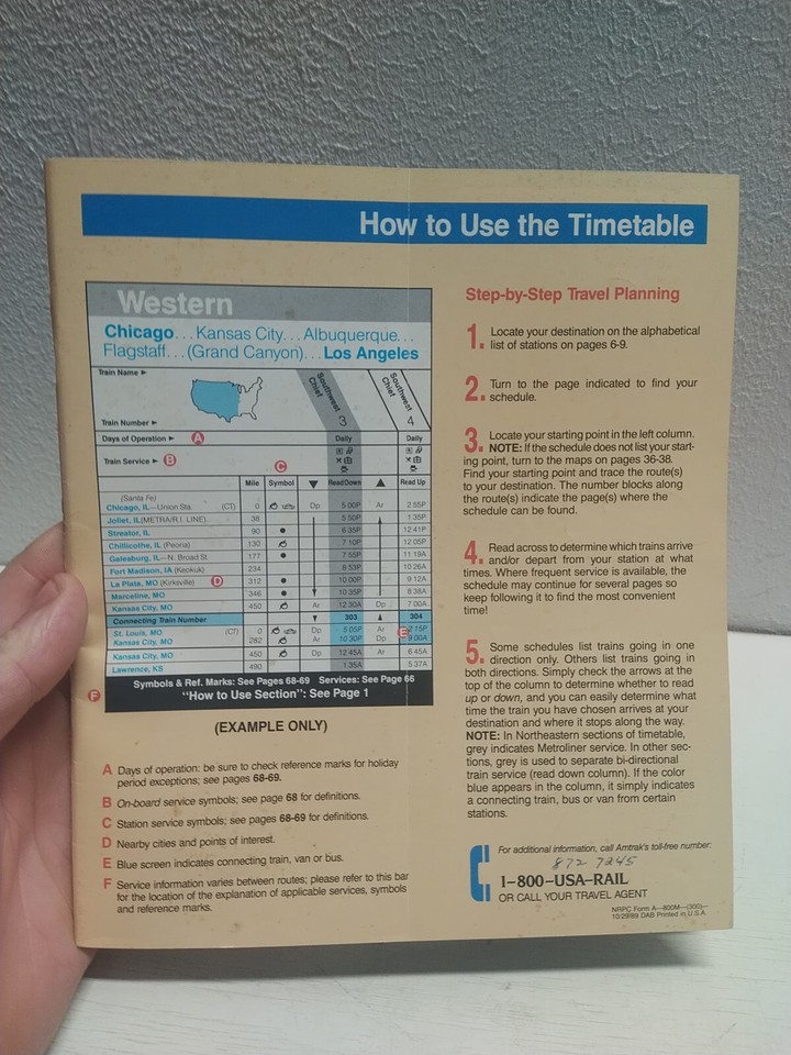 Amtrak National Train Timetables Oct 1989 - March 1990 Rail Schedule ...