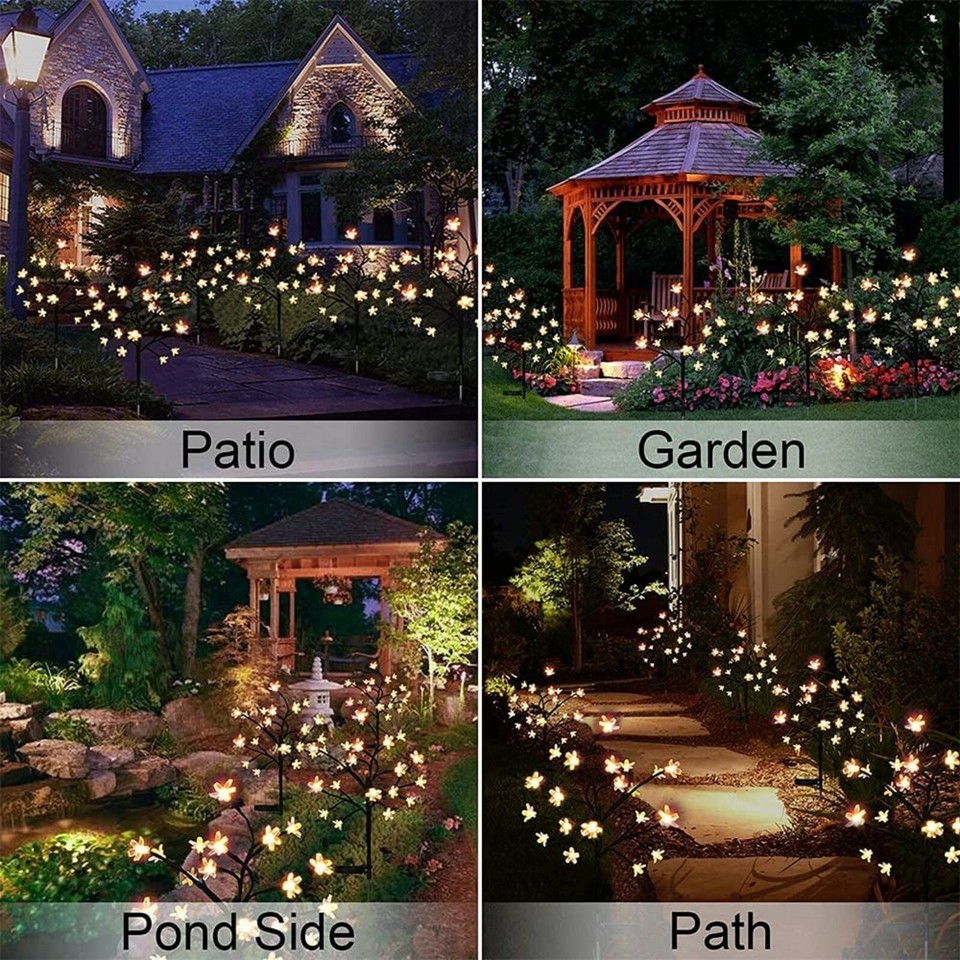Solar Blossom Flowers LED Lights For Garden Patio Backyard Stake Lamp ...