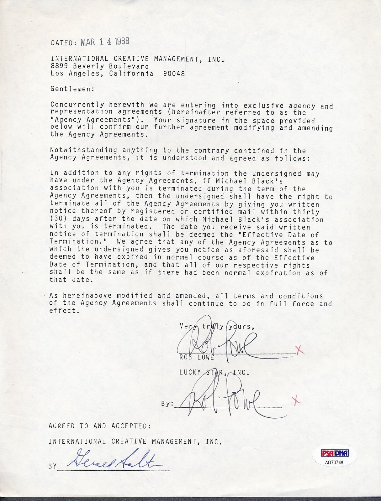 Rob Lowe Signed Contract Autograph Auto PSA/DNA AD70748 | eBay