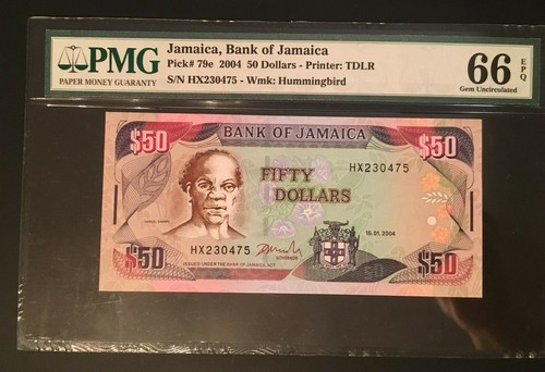 2004 50 Dollars Bank of Jamaica Samuel Sharpe PMG 66 Paper Money ...